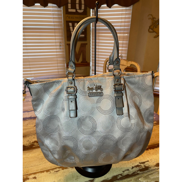Coach | Bags | Coach Silver Signature C Tote Bag One Size With Purple ...